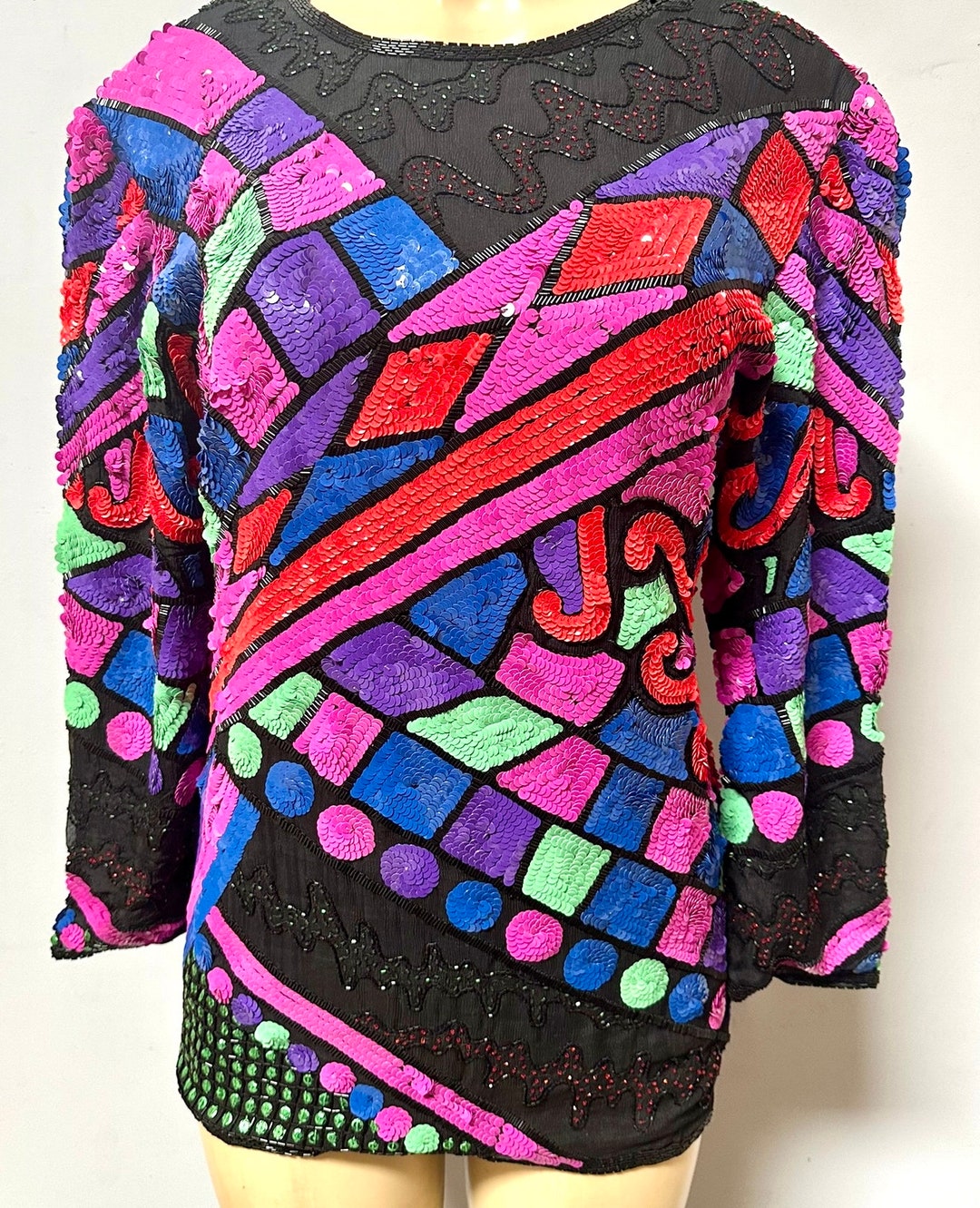 Sequin Evening Top Black Multi Colors Size Small Only - Etsy