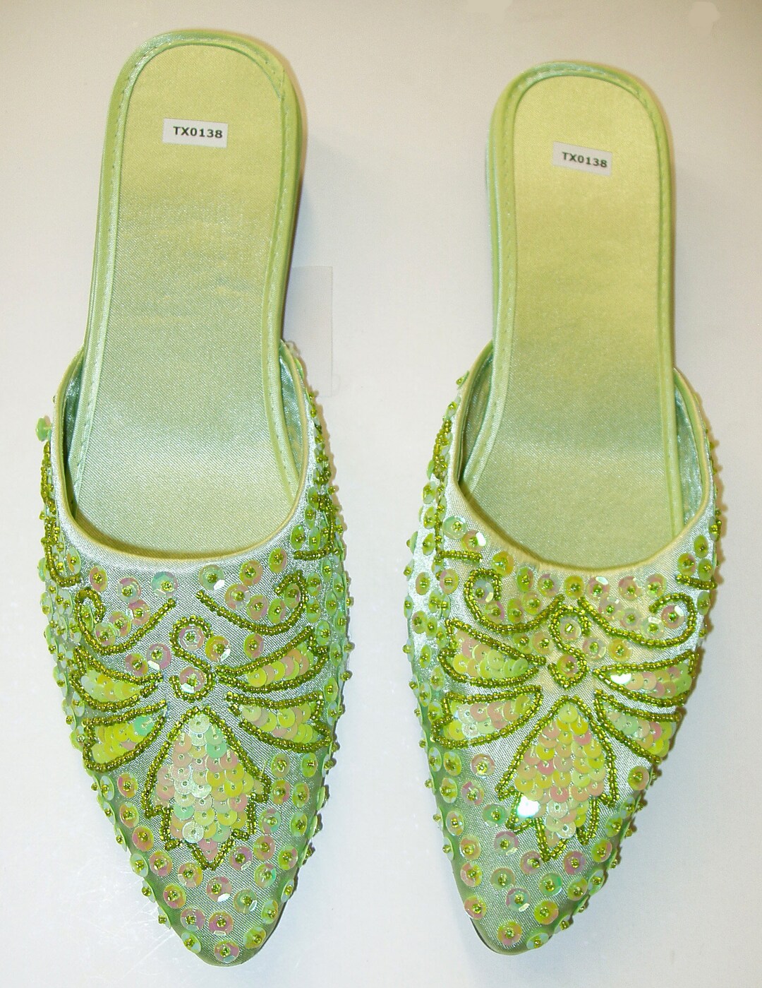 Sequin Satin Beaded Slippers LIME GREEN - Etsy