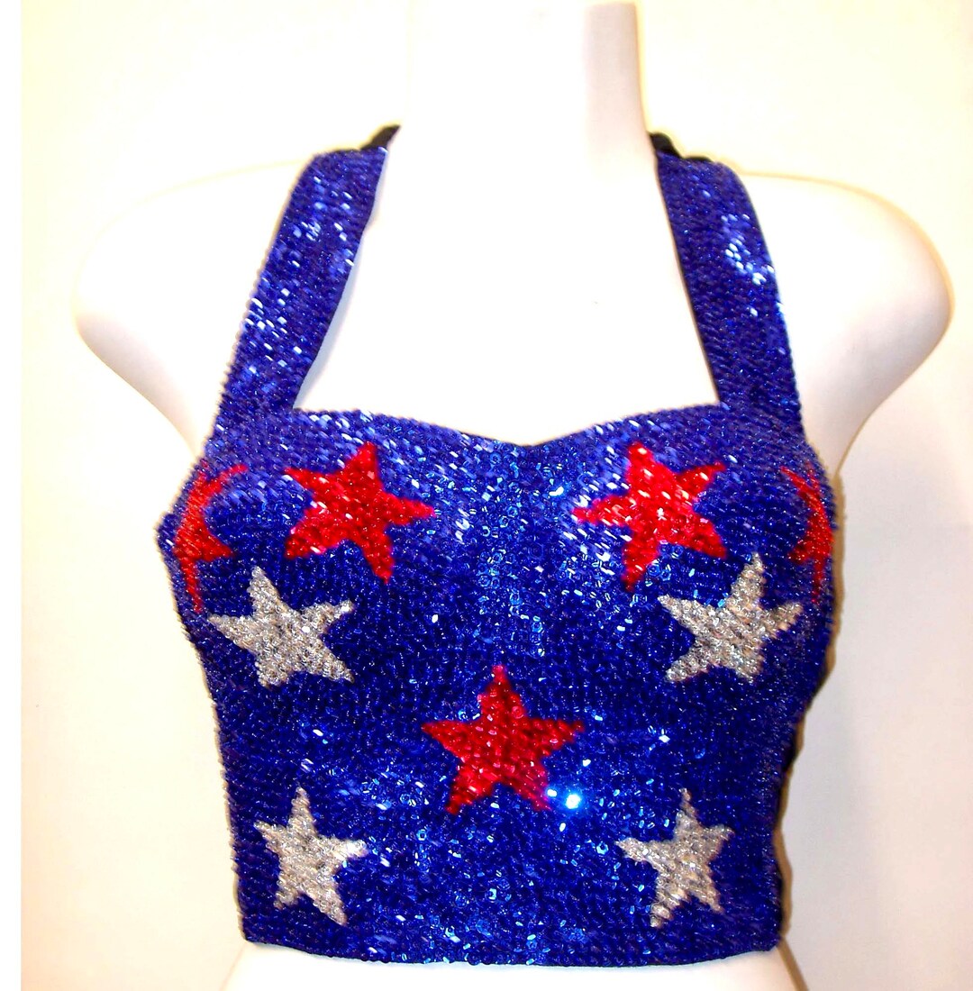 Sequin Bustier Halter Top Blue W/red & SILVER Stars Size XL Only - Etsy