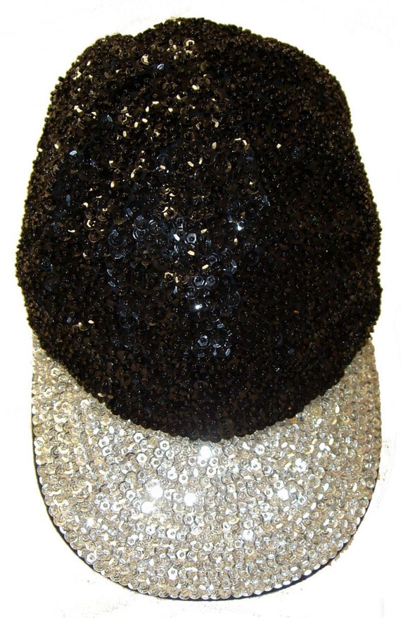 Sequin Baseball Cap BLACK With SILVER BRIM | Etsy