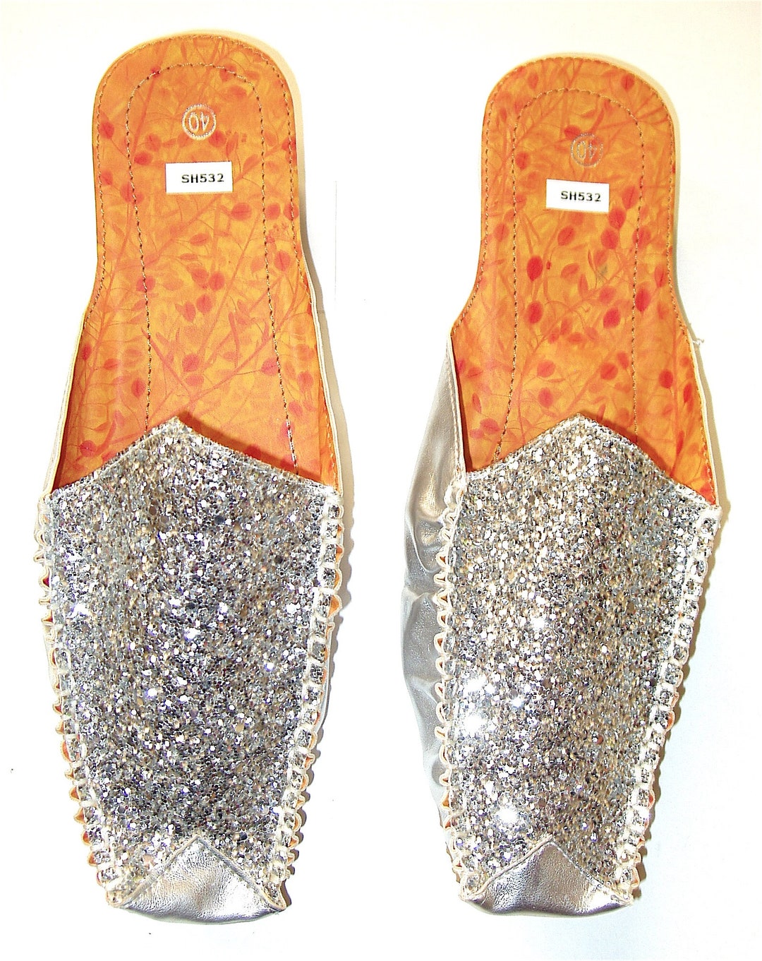 Slippers Sequin Satin Beaded SILVER - Etsy