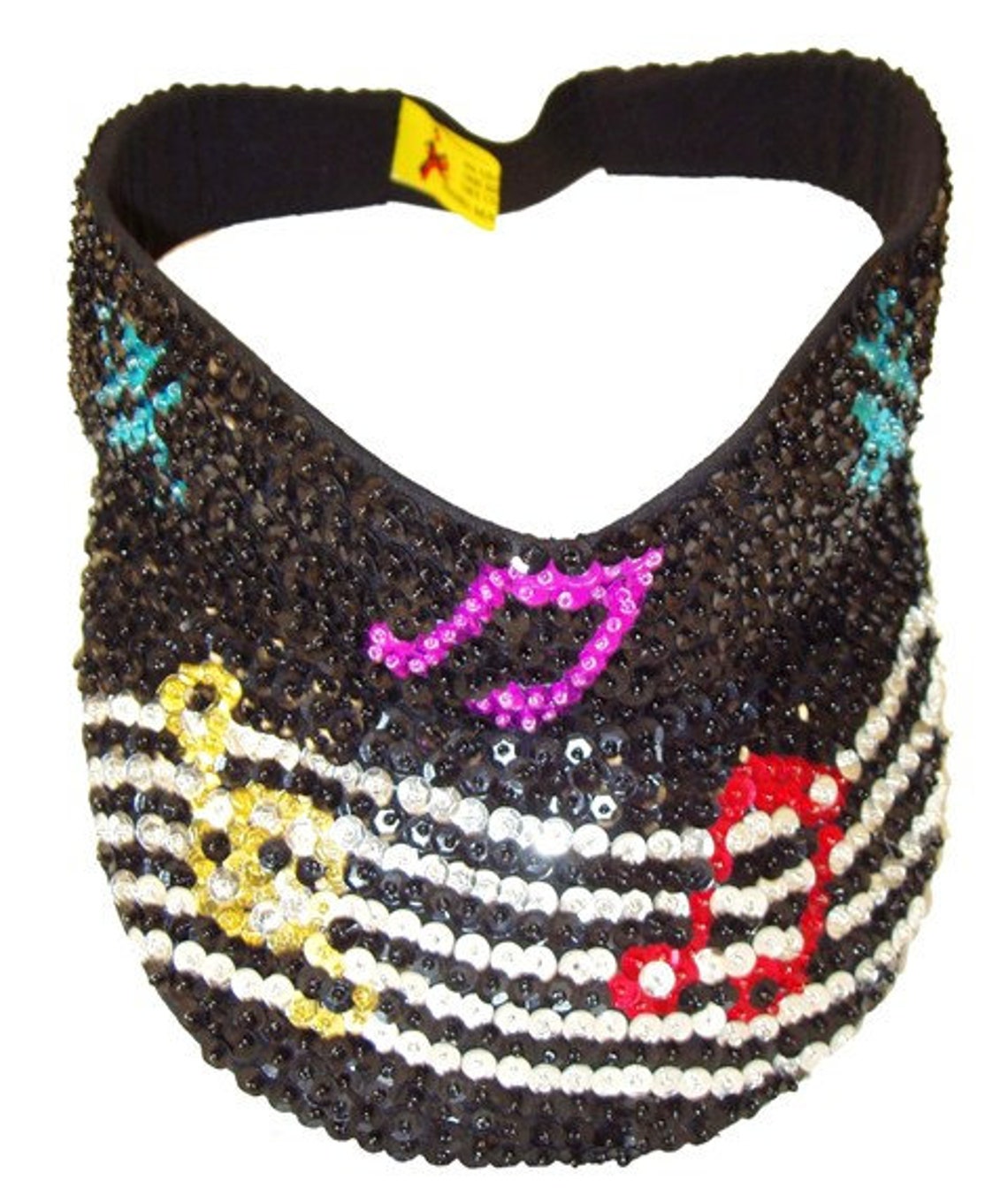 Sequin Sun Visor BLACK With COLOR MUSIC Notes on Bar Music 3 - Etsy