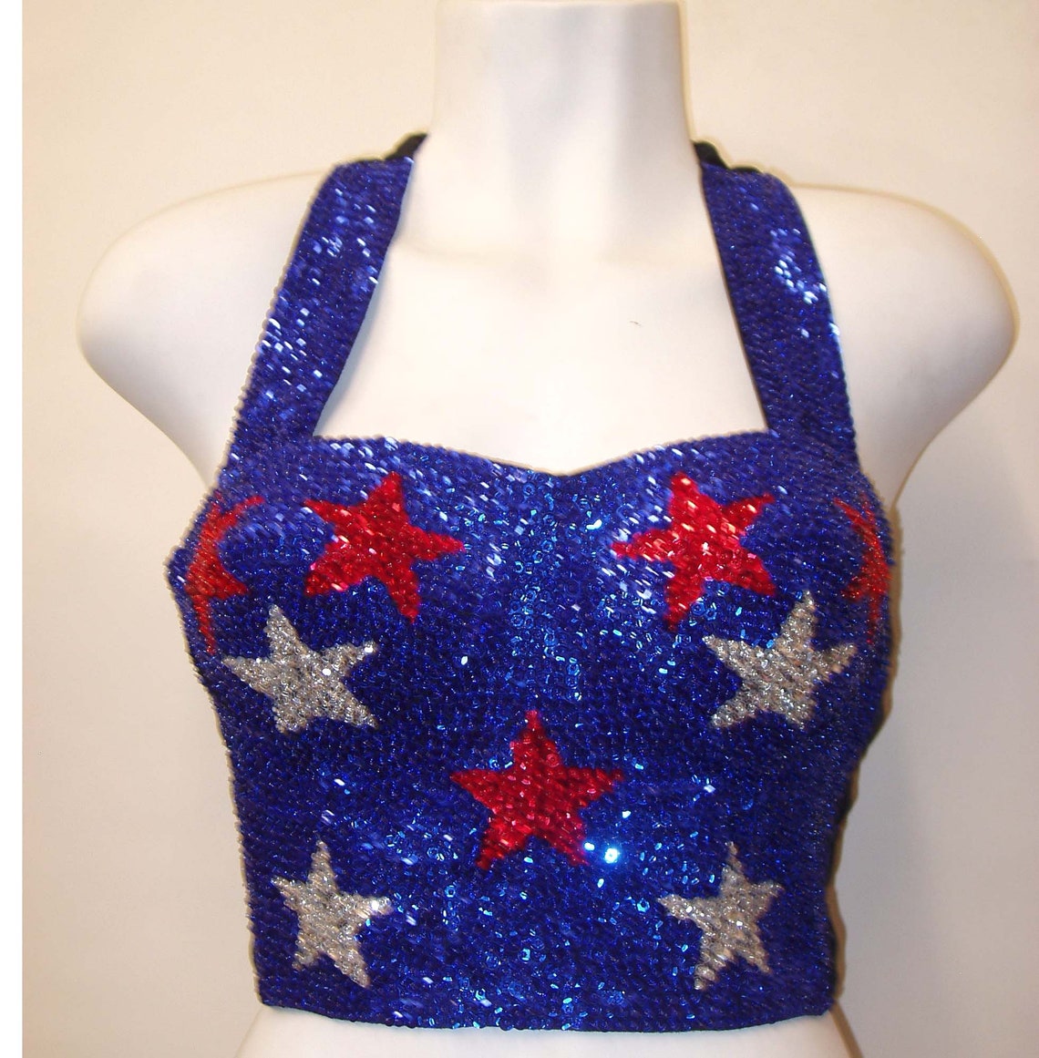 Sequin Bustier Halter Top BLUE W/red & SILVER Stars - Etsy