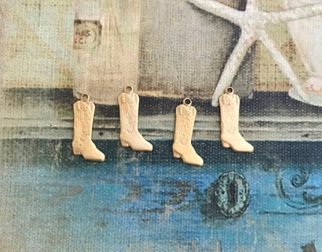 8 Cowboy Boots Charm, Brass Cowboy Boots Charm, Brass Stamping, Boots ...