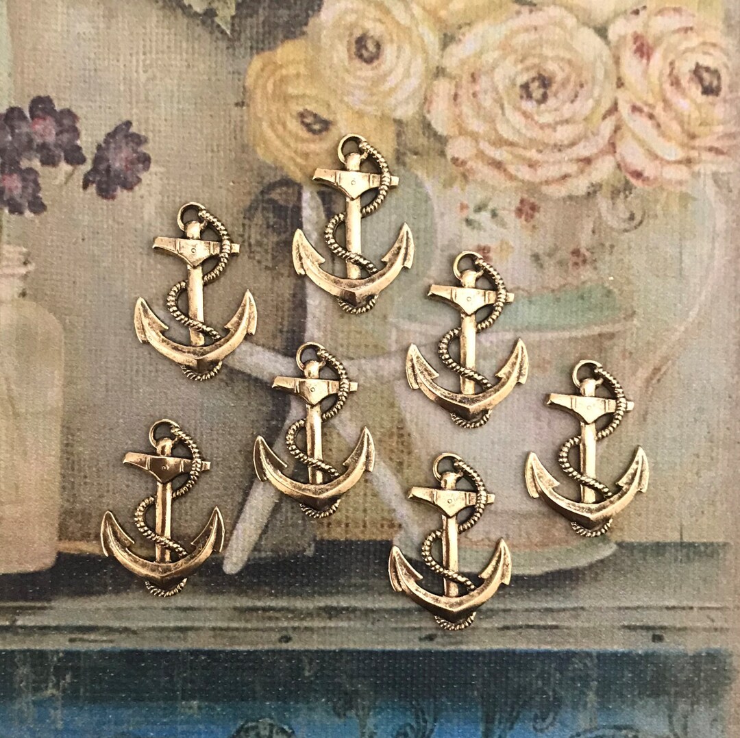 6 Vintage Antique Gold Anchor Stamping, 23x17mm, Vintage Victorian ...