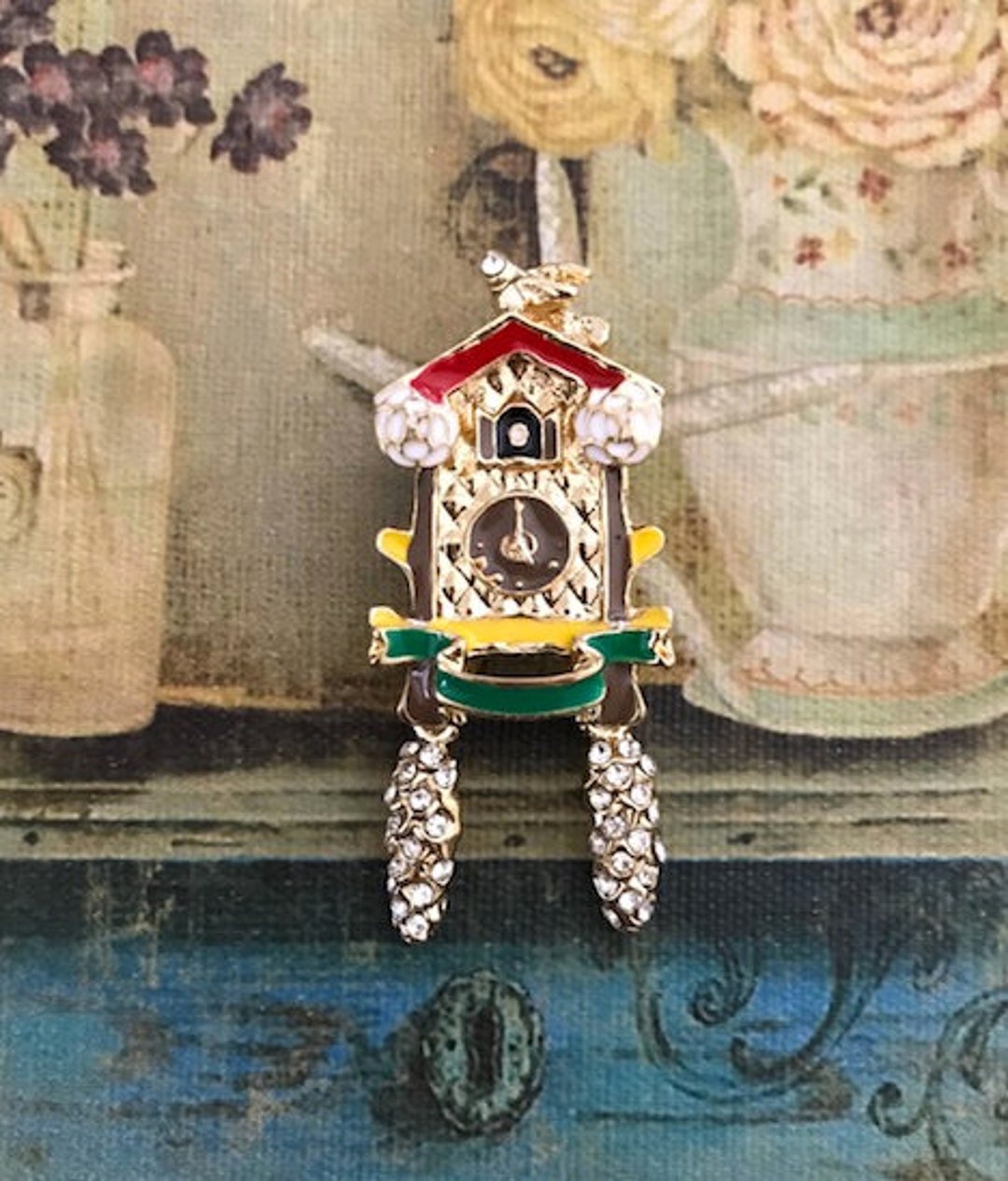 Vintage Inspired Cukoo Clock Brooch, Clock Brooch, Victorian Assemblage ...