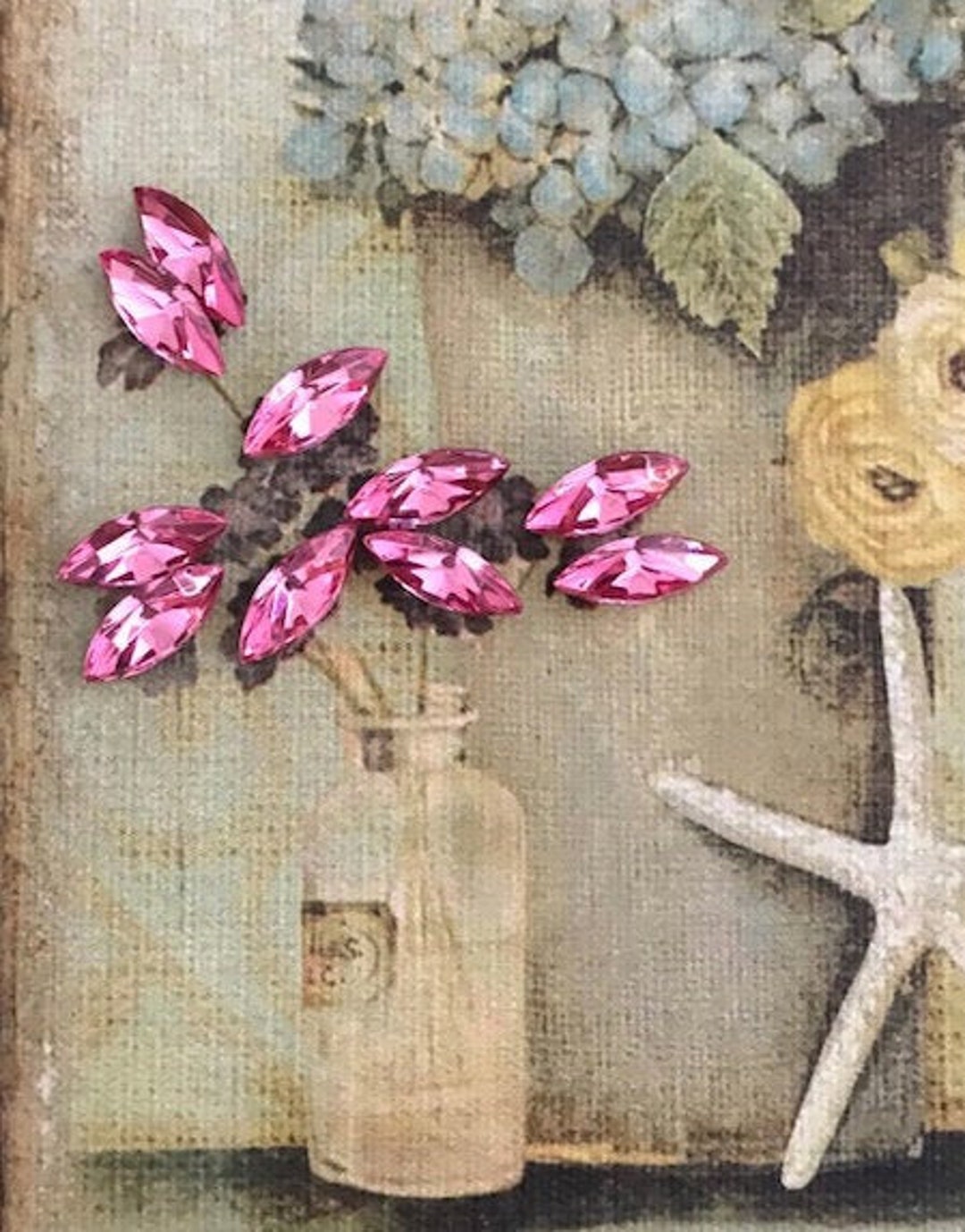 6 Vintage Rhinestone Glass Tear Drops, 15x7mm Navette Rhinestones, Rose ...