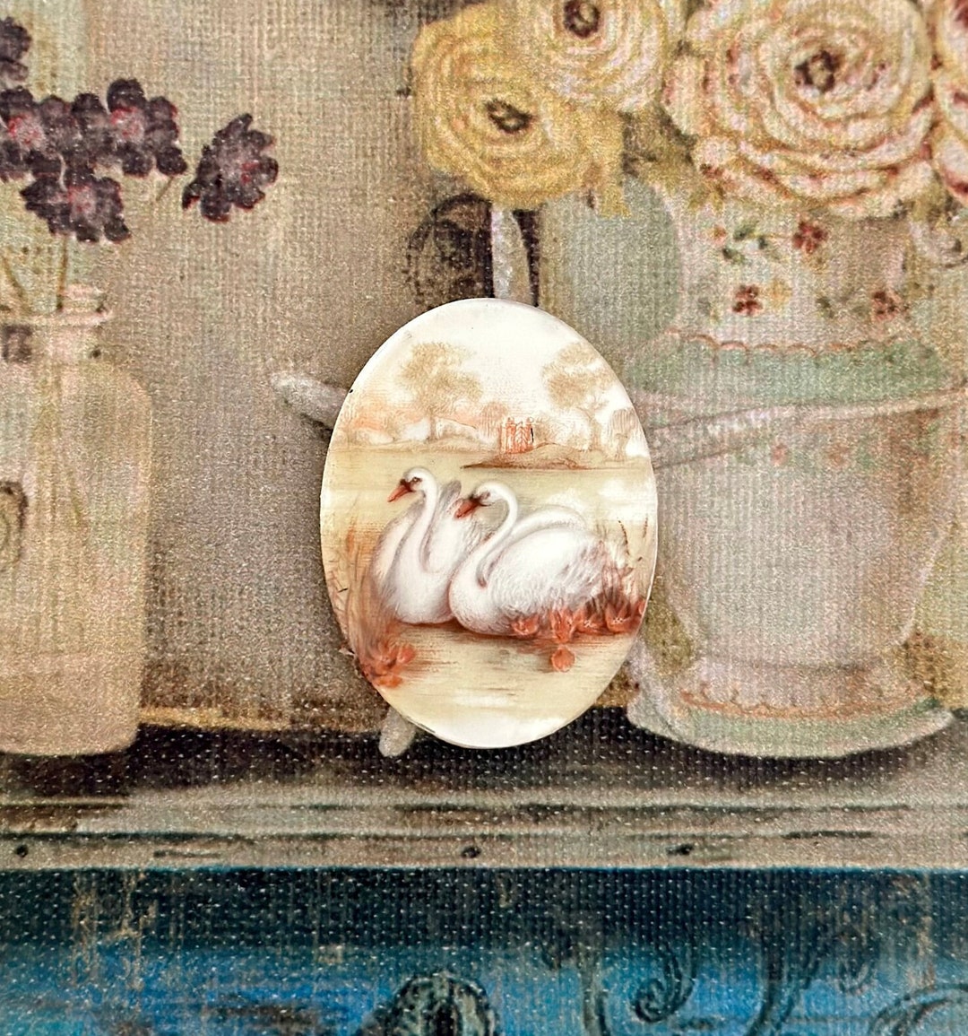 1 Vintage Swan Mirror Cabochon Vintage German Glass Porcelain - Etsy