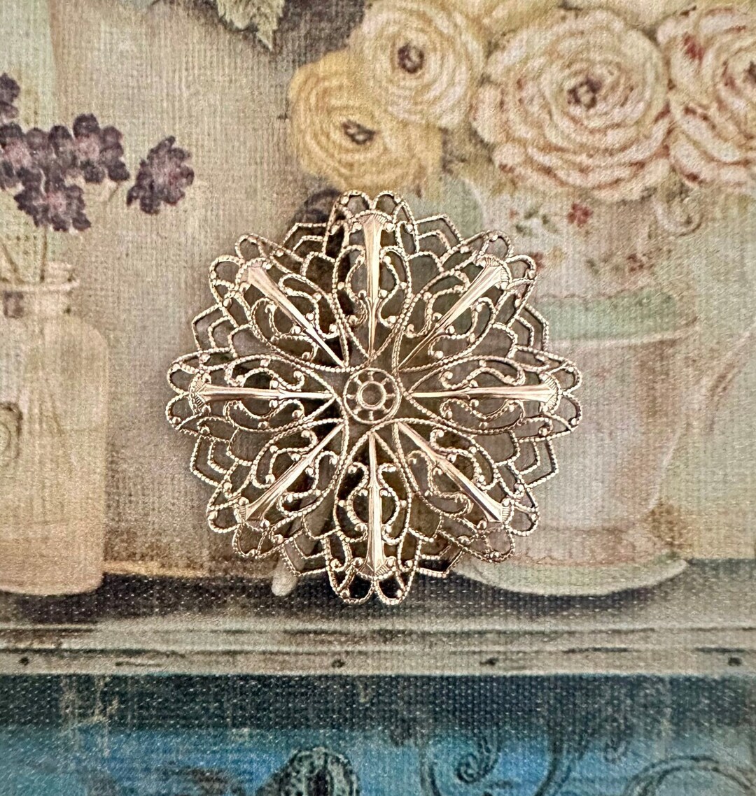 Vintage Victorian Era Antique Gold Filigree Flower, Vintage 50mm Round ...