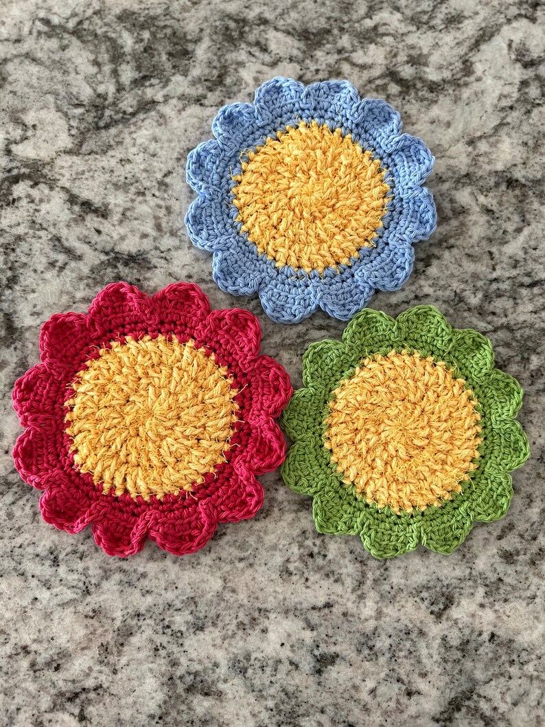 Crocheted Dish Scrubby Flower Shape Handmade Kitchen Cloth Reusable ...