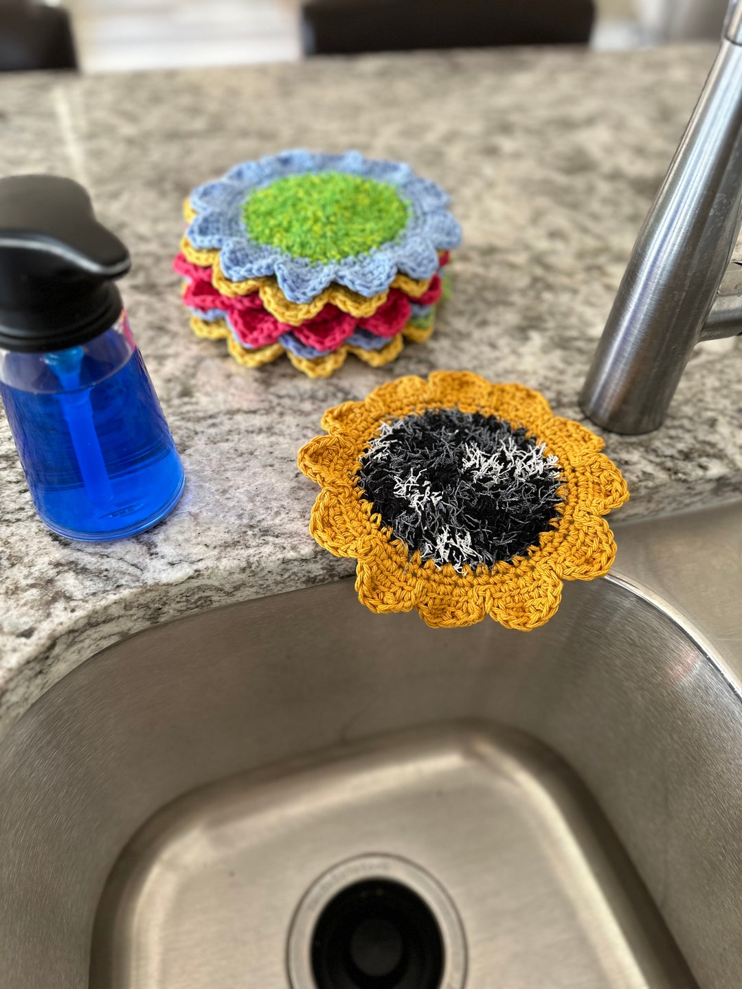 Crocheted Dish Scrubby Flower Shape Handmade Kitchen Cloth Reusable ...