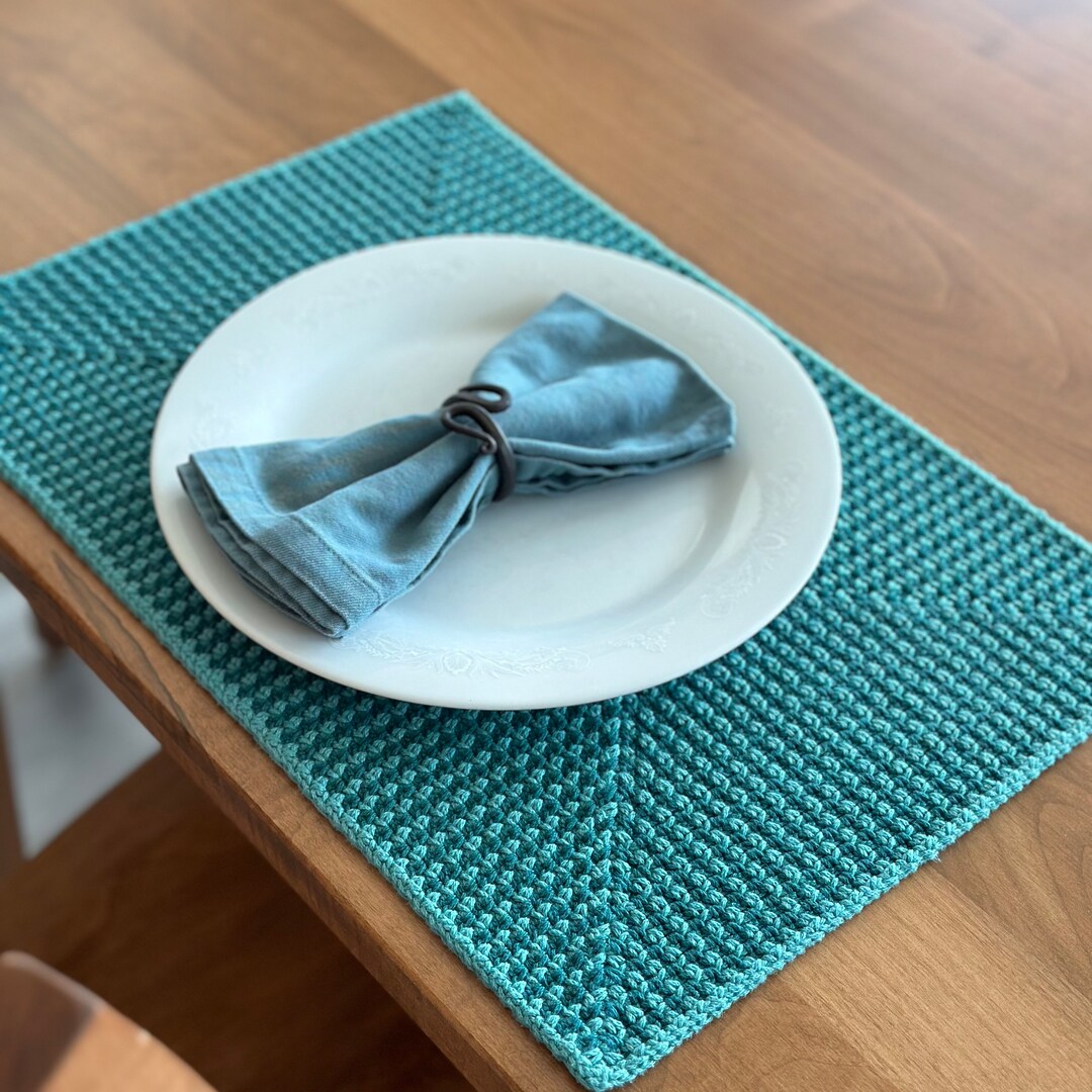 Handmade Crochet Rectangle Placemat: Teal Cotton Table Setting - Etsy