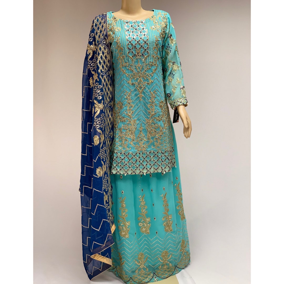 Blue 3-piece Lengha pakistan/pakistani Outfit - Etsy