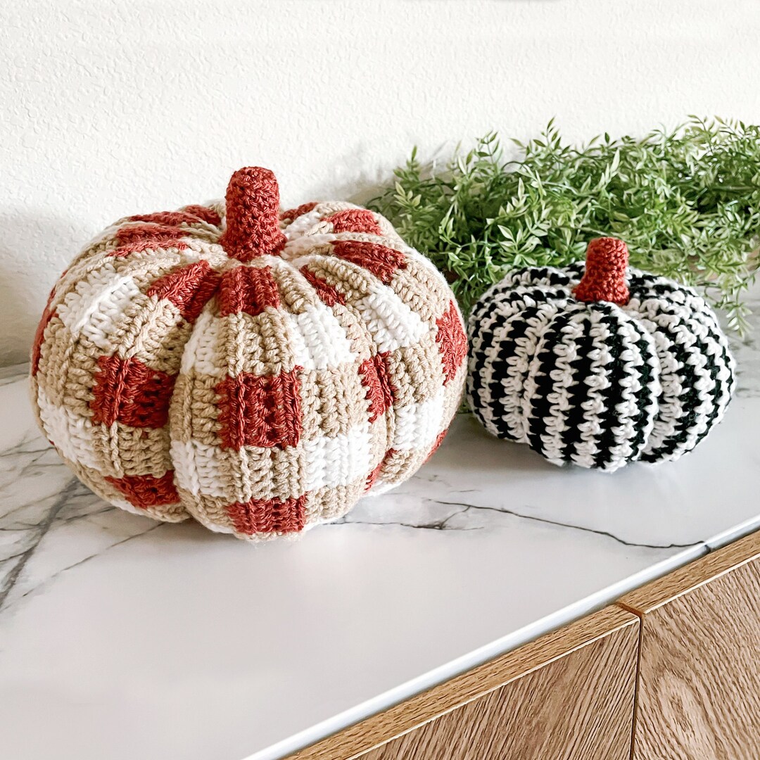 Crochet Fall Pumpkins Pattern Set • Gingham Plaid and Houndstooth ...