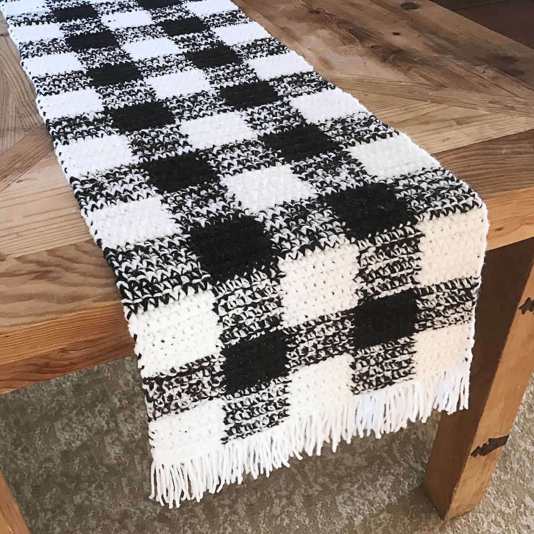 Crochet Gingham Table Runner Pattern • Plaid Table Runner • Buffalo ...