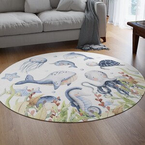 Under the Sea Nursery Rug, Ocean Nursery Decor, Sea Animals Round Rug ...