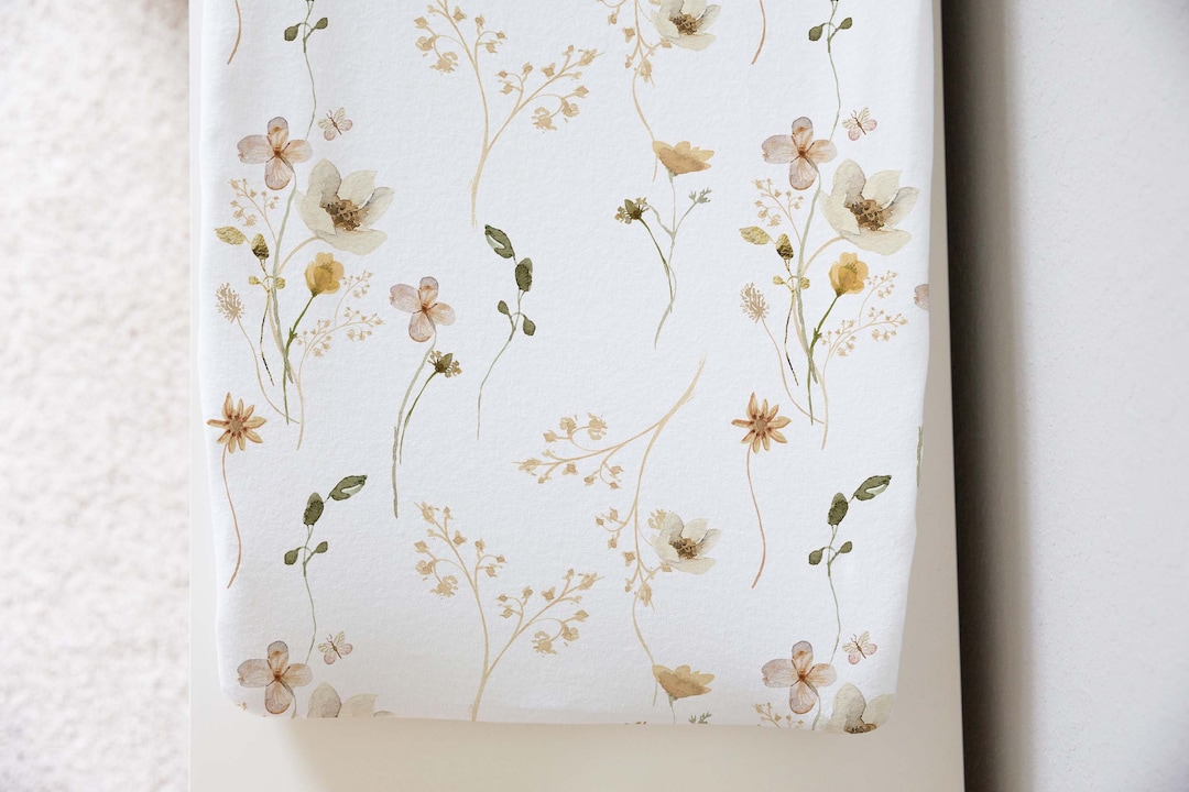 Wild Flowers Changing Pad Cover, Boho Floral Changing Pad, Cream ...