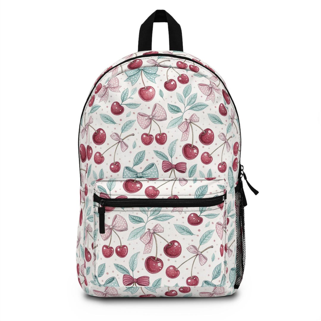 Coquette Cherries and Bows Backpack, Cherries Book Bag, Girly Backpack ...
