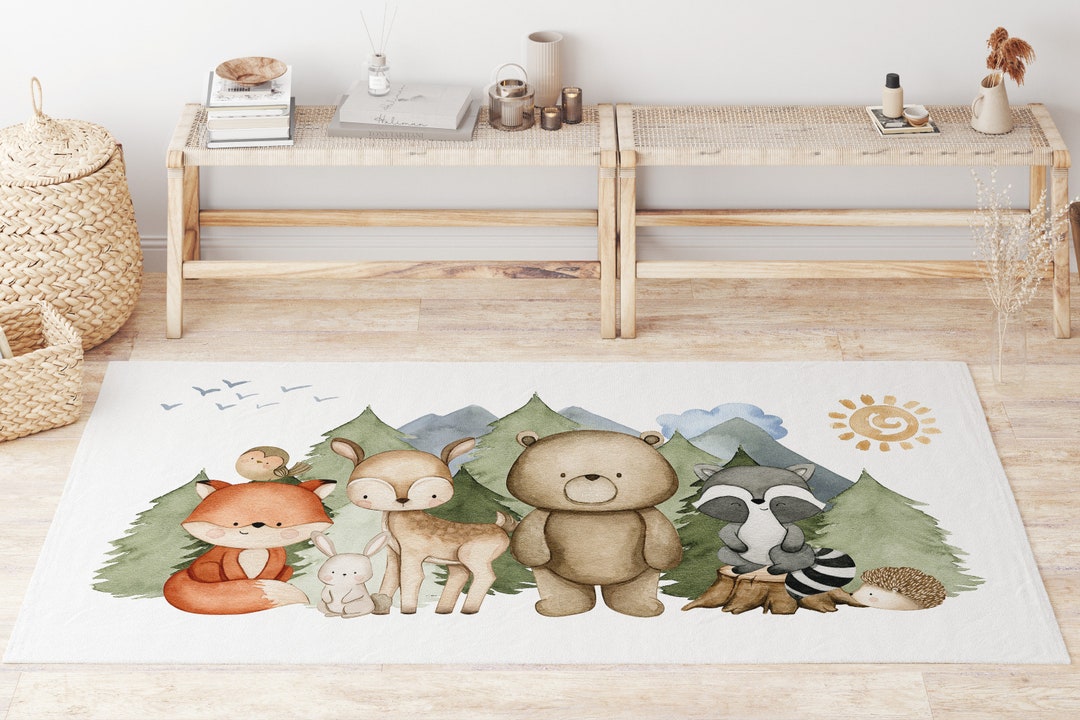Woodland Animals Rug, Forest Nursery Rug, Woodland Nursery Decor, Rugs ...