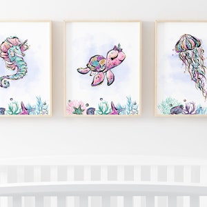 Under the Sea Nursery Girl Prints, Ocean Girls Room Wall Art, Sea Girl ...