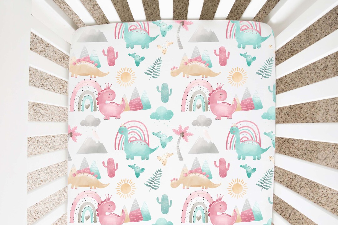 Pink Dinosaur Nursery, Girl Dinosaur Crib Sheet, Dinosaur Crib Bedding ...