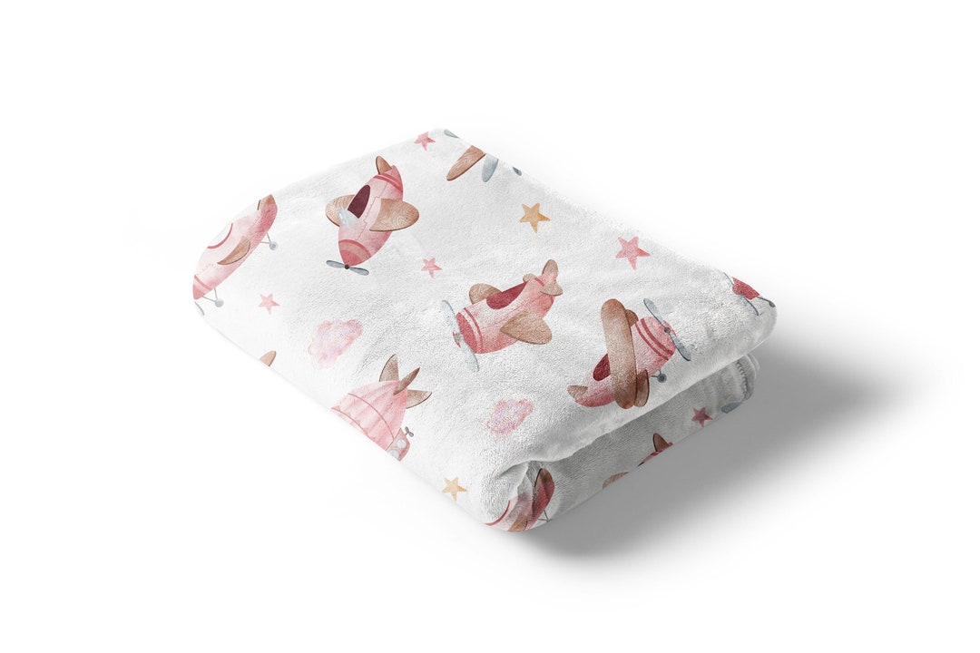 Pink Airplane Blanket, Airplane Nursery Bedding, Girl Aviation Blanket ...