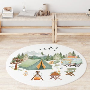 Camping Nursery Decor, Happy Camper Round Rug, Adventure Nursery, Kids ...