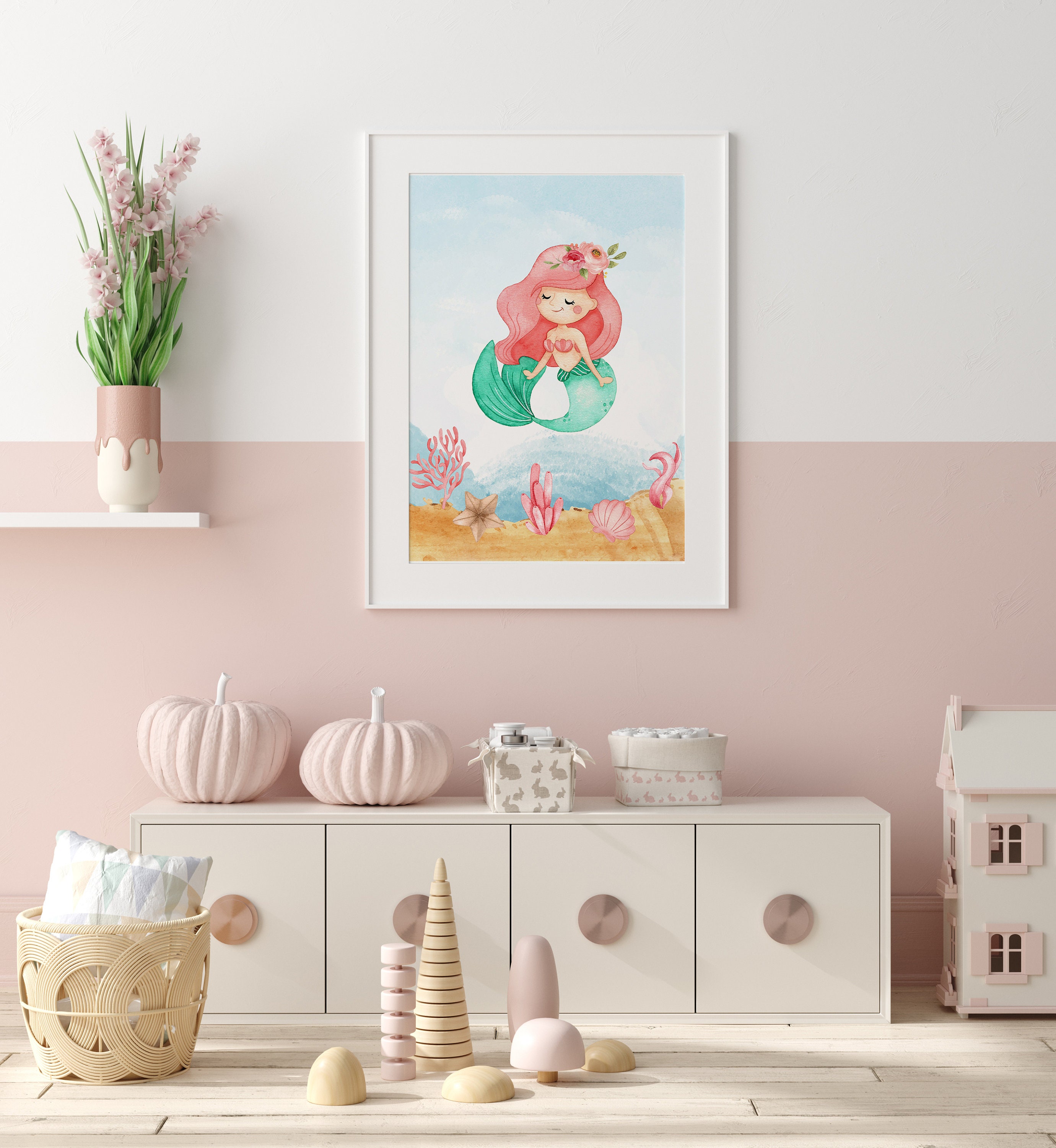 Mermaid nursery wall art girl ocean nursery decor Mermaid | Etsy