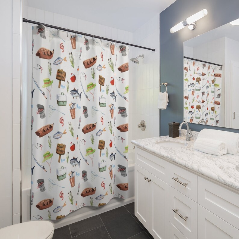 Fishing Shower Curtain, Go Fishing Shower Curtain, Fishing Bathroom ...
