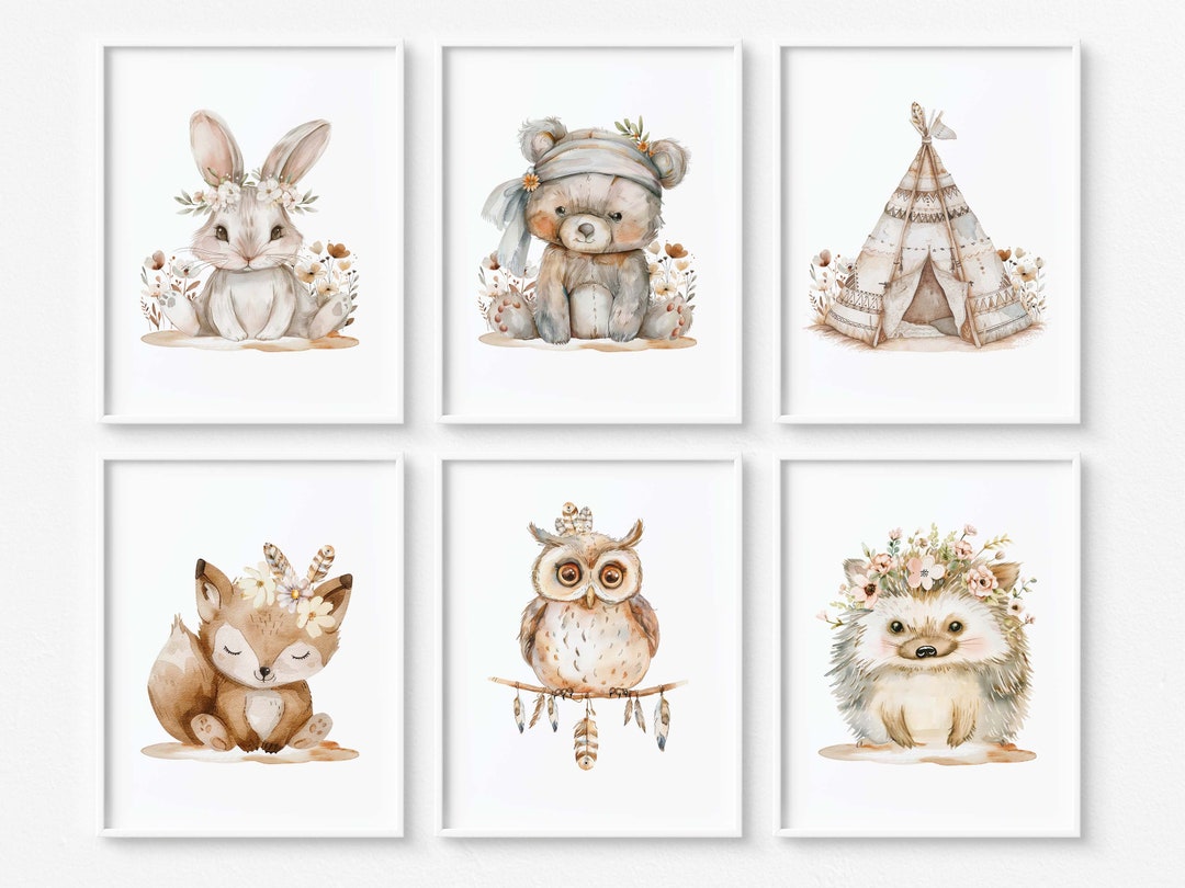 Boho Woodland Nursery Art, Woodland Baby Room Decor, Woodland Nursery ...