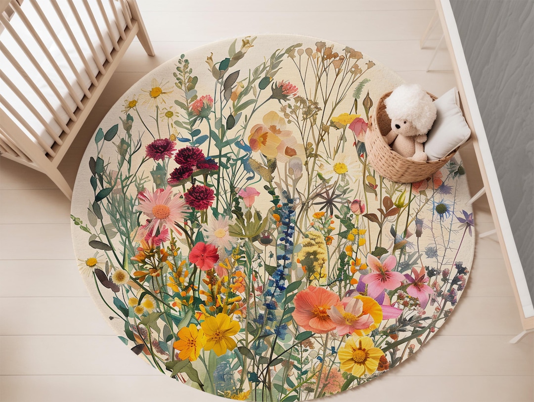 Floral Rug, Wildflowers Rug, Boho Floral Rug, Girl's Playroom Rug, Area ...