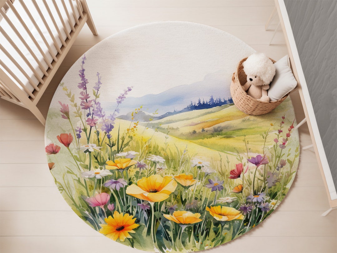 Spring Floral Rug, Wildflowers Nursery Decor, Wildflowers Rug, Floral ...