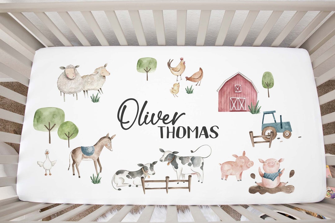Personalized Farm Crib Sheet, Farm Nursery Bedding, Farm Crib Bedding ...