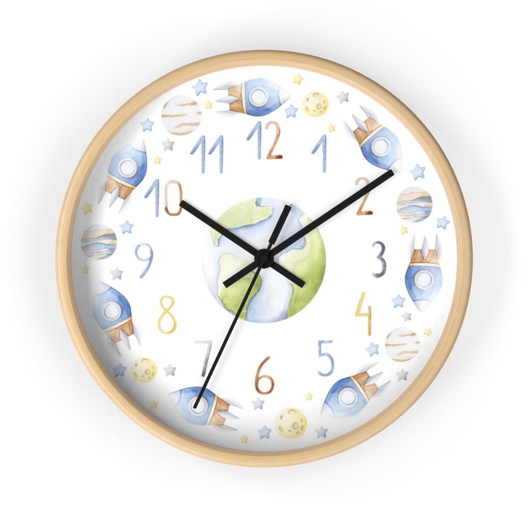 Space Nursery Clock, Outer Space Wall Clock, Boys Bedroom Decor, Kids ...