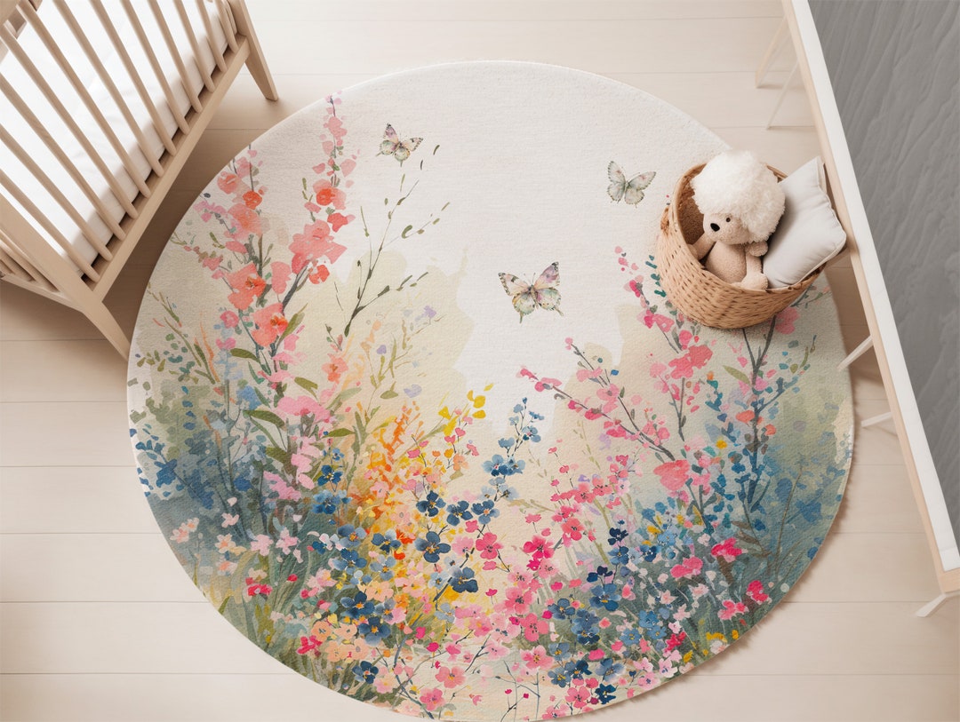 Wildflower Rug, Spring Floral Rug, Floral Nursery Rug, Wildflowers Rug ...