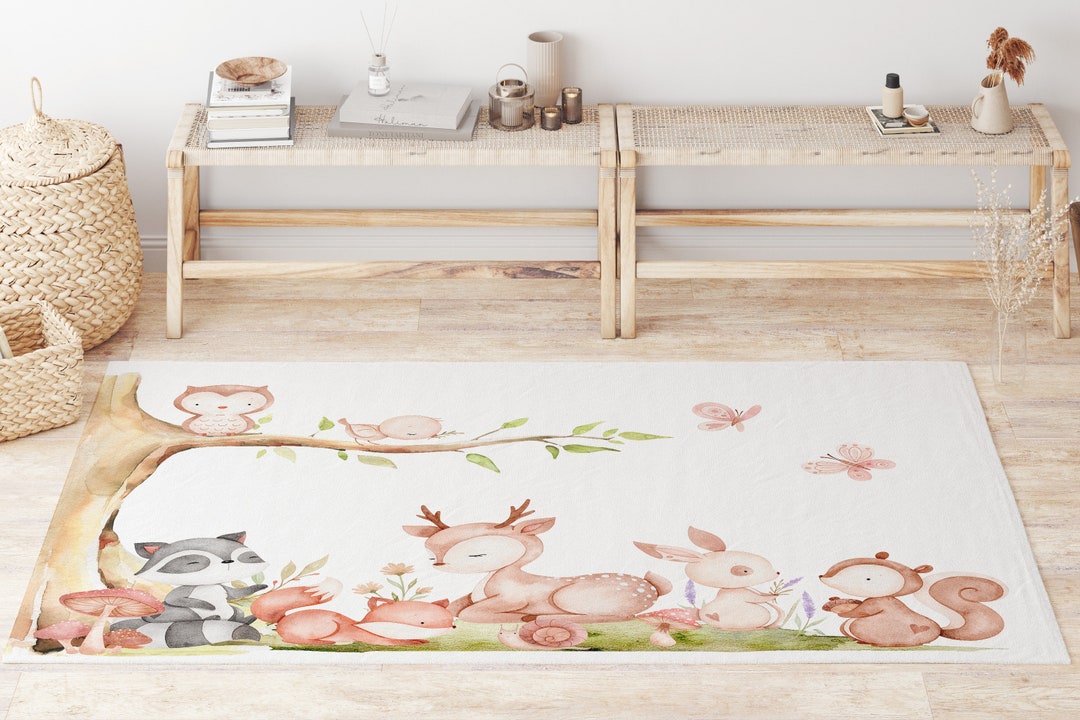 Woodland Animals Rug, Forest Nursery Decor, Rugs for Kids, Area Rug for ...