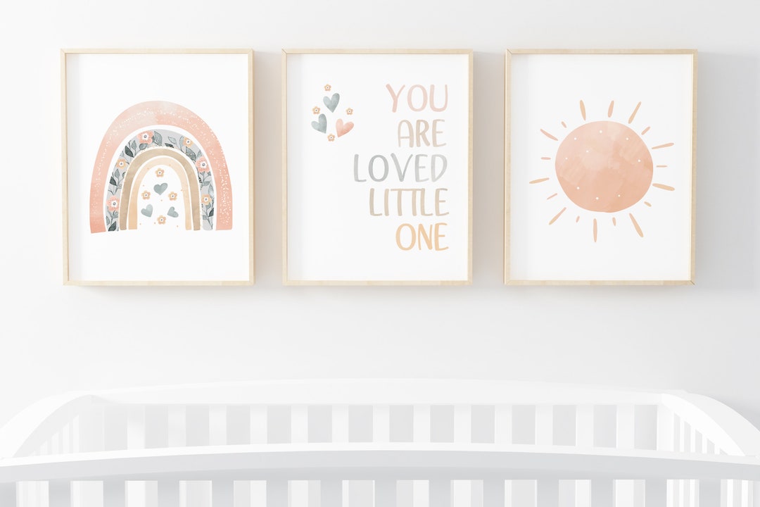 You Are Loved Little One Nursery Wall Art, Rainbow Nursery Decor Girl ...