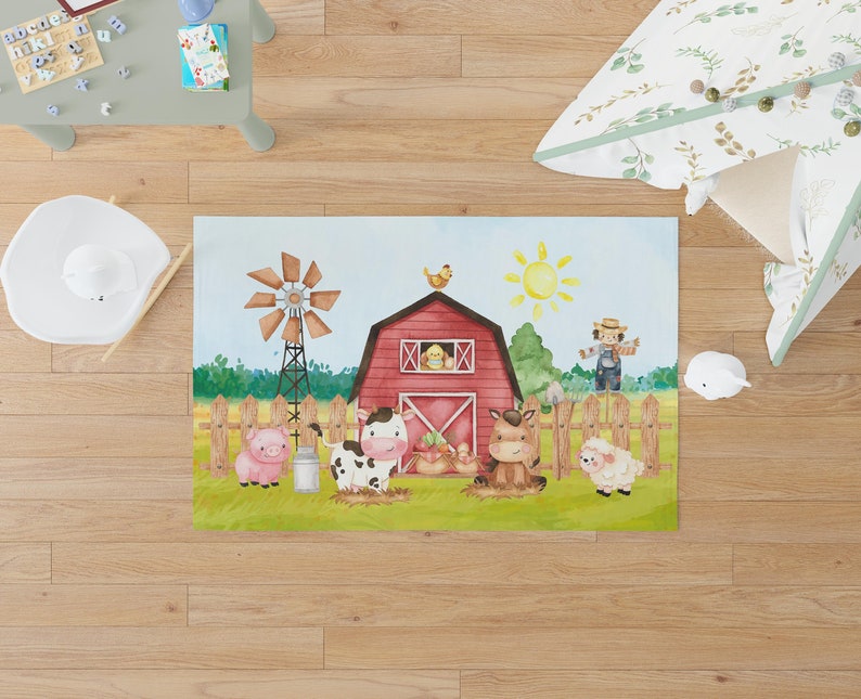 Farm Animals Rug Barnyard Nursery Decor Kids Play Room Rug - Etsy