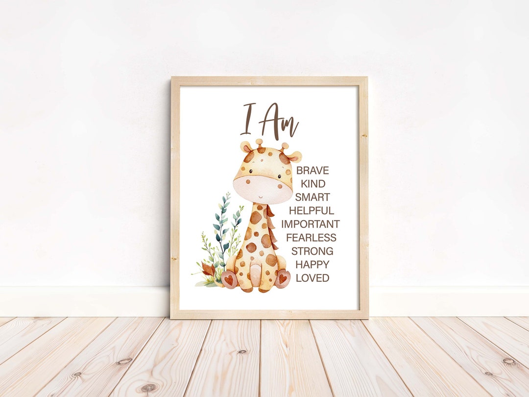Affirmation for Kids, I Am Affirmations, Motivational Wall Art, Safari ...