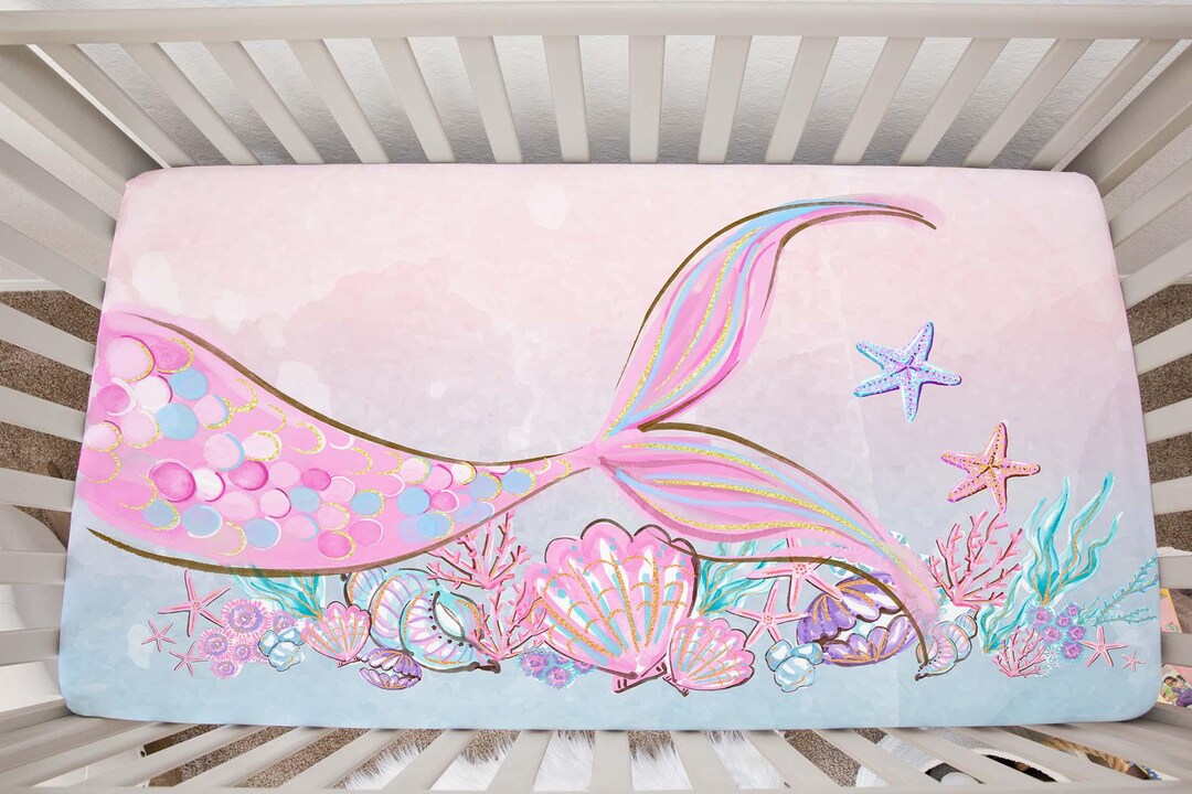 Mermaid Tail Crib Sheet, Pink Mermaid Nursery Bedding, Ocean Crib ...