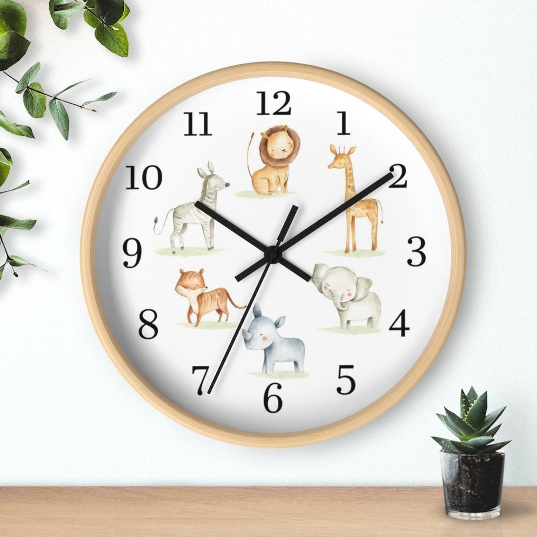 Safari Animals Clock, Kids Wall Clock, Baby Boy Nursery Decor, Nursery ...