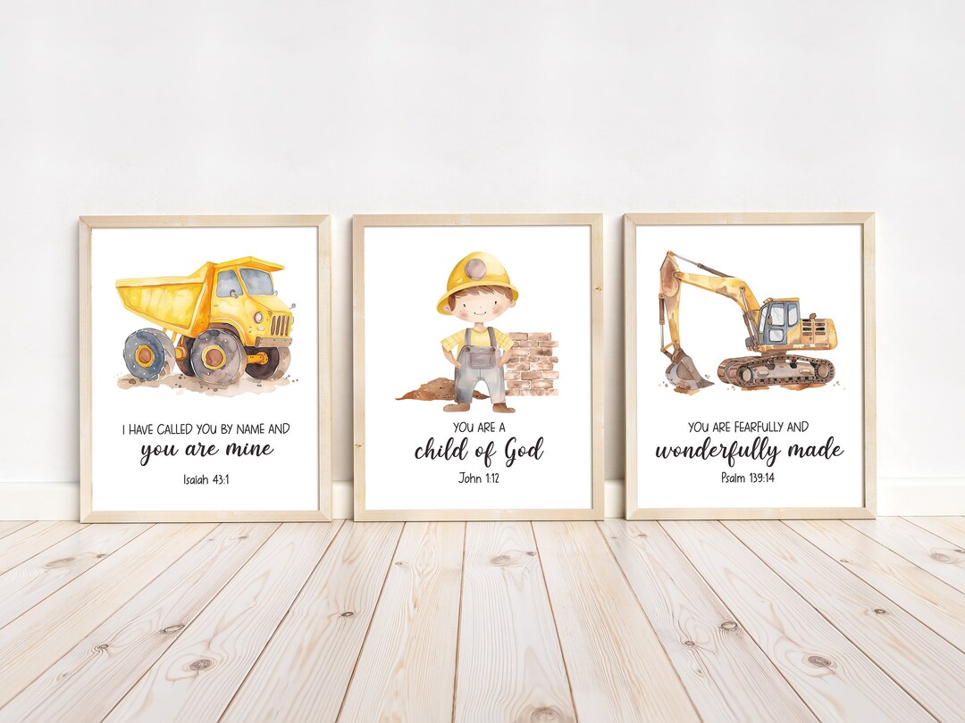 Construction Bible Verse Art, Christian Nursery Decor, Truck Nursery ...