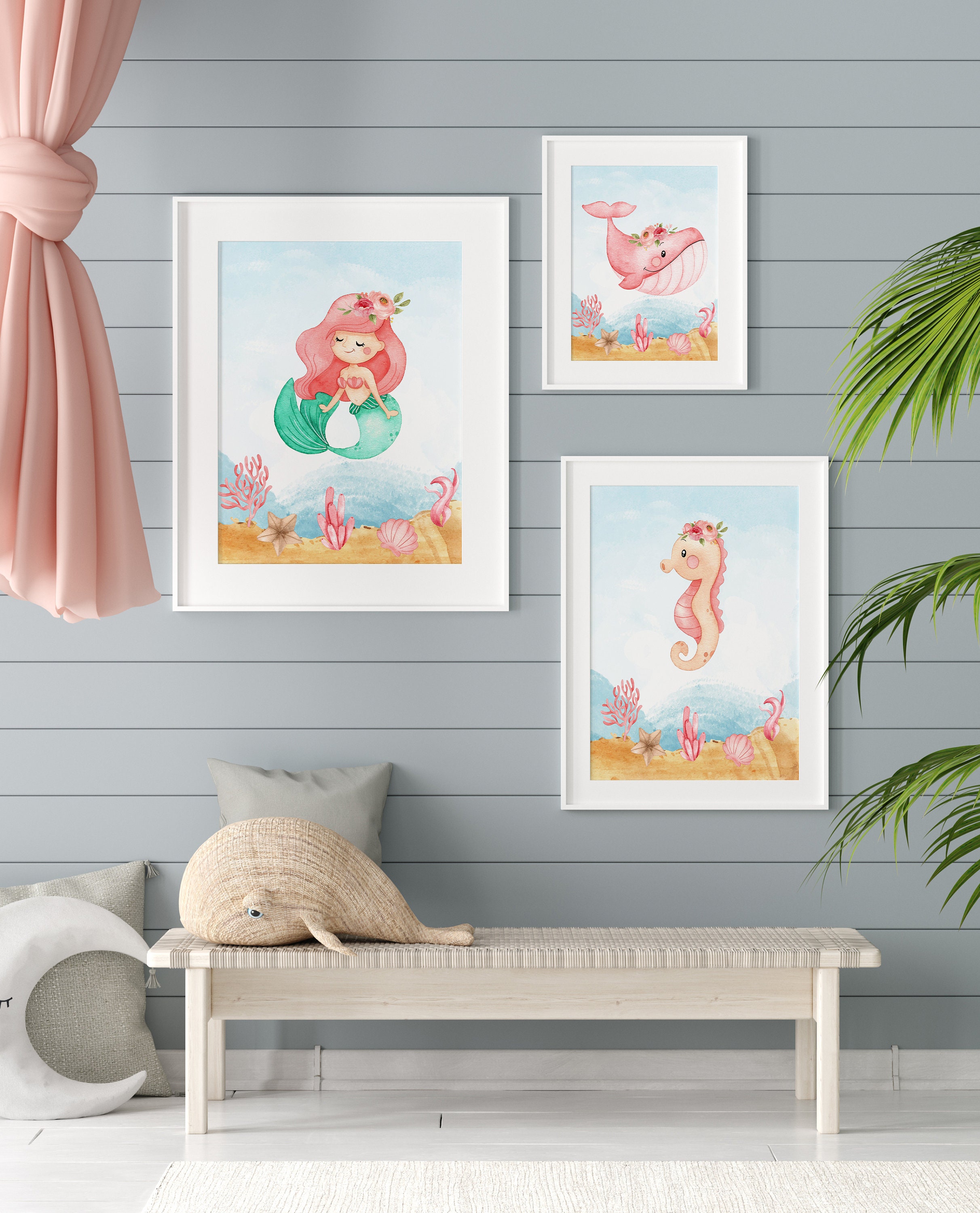 Mermaid nursery wall art girl ocean nursery decor Mermaid | Etsy