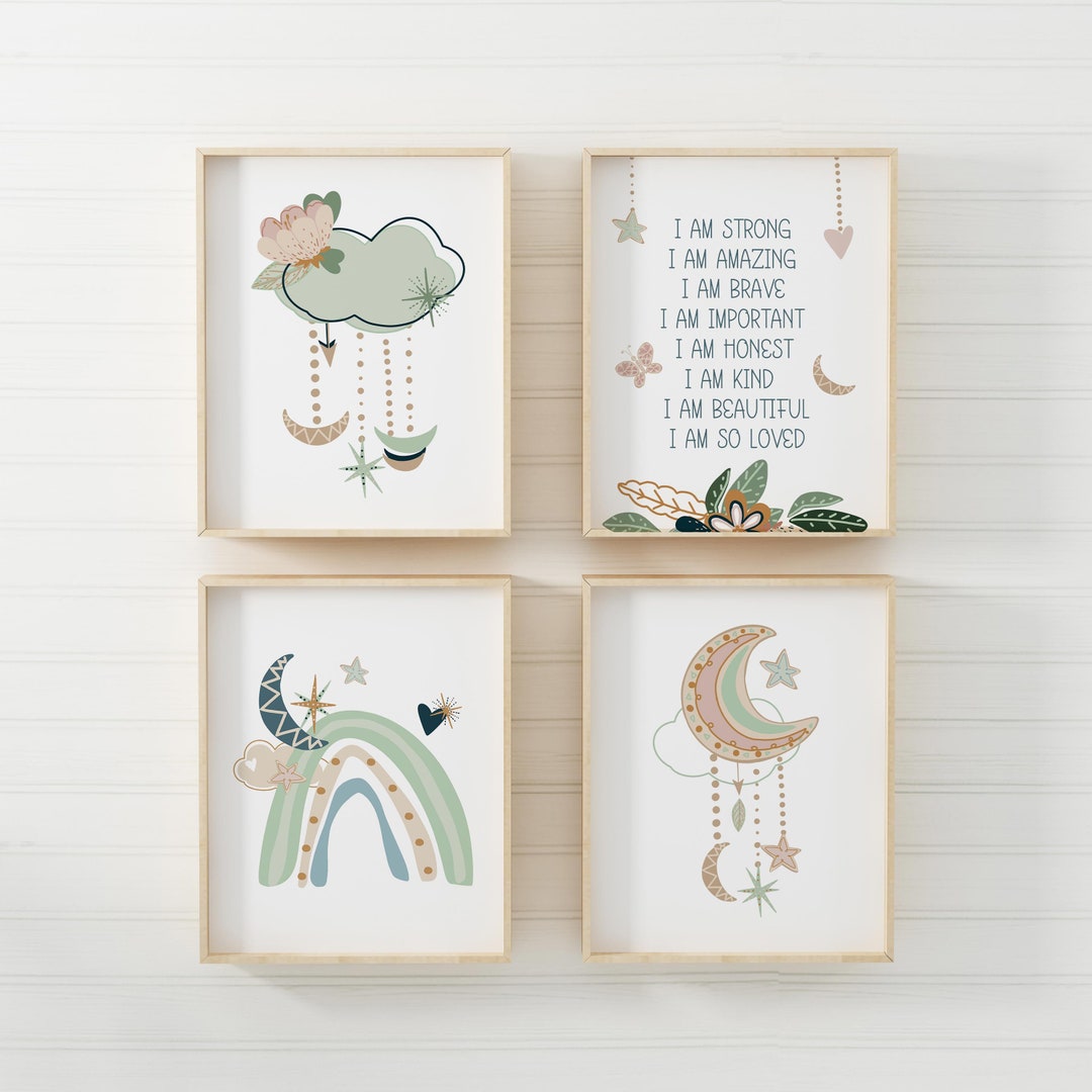 Positive Affirmations Prints, Modern Nursery Art, Rainbow Nursery Decor ...
