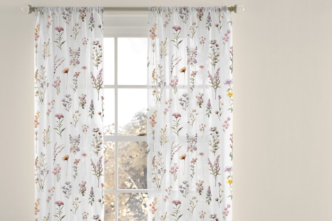 Wildflower Sheer Curtain, Floral Curtain Single Panel, Floral Girl Room ...