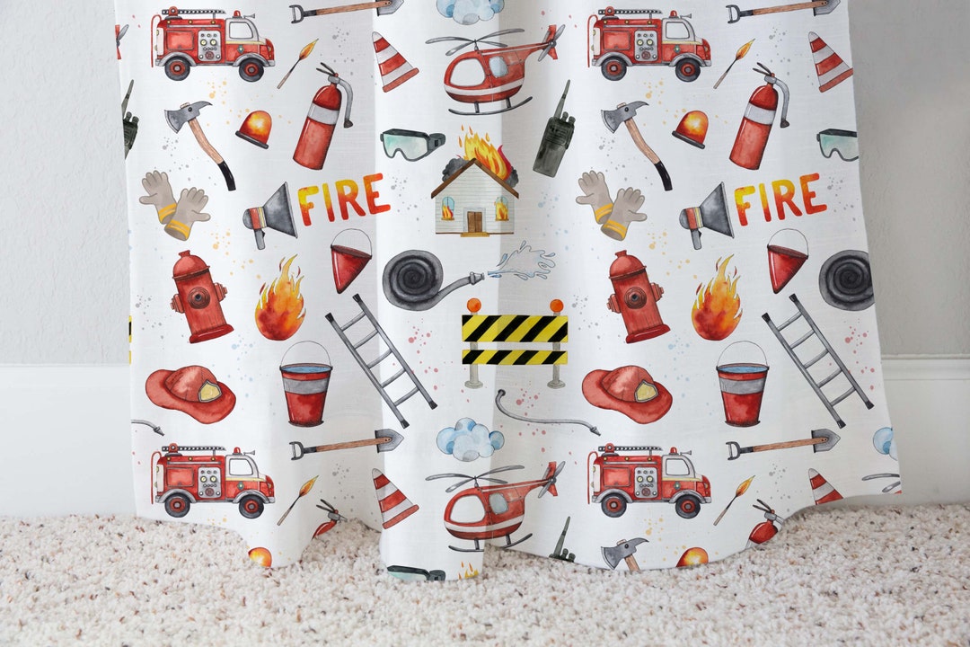 Fireman Curtain, Single Panel, Firefighter Baby Bedding, Fireman ...