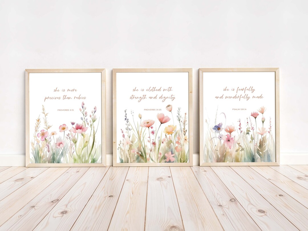 Custom Wildflower Bible Verse Wall Art, Christian Nursery Decor ...