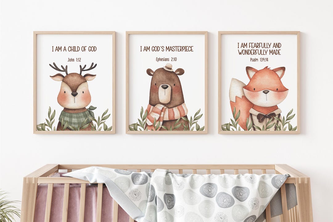 Woodland Bible Verse Art, Christian Nursery Decor, Woodland Nursery Art ...