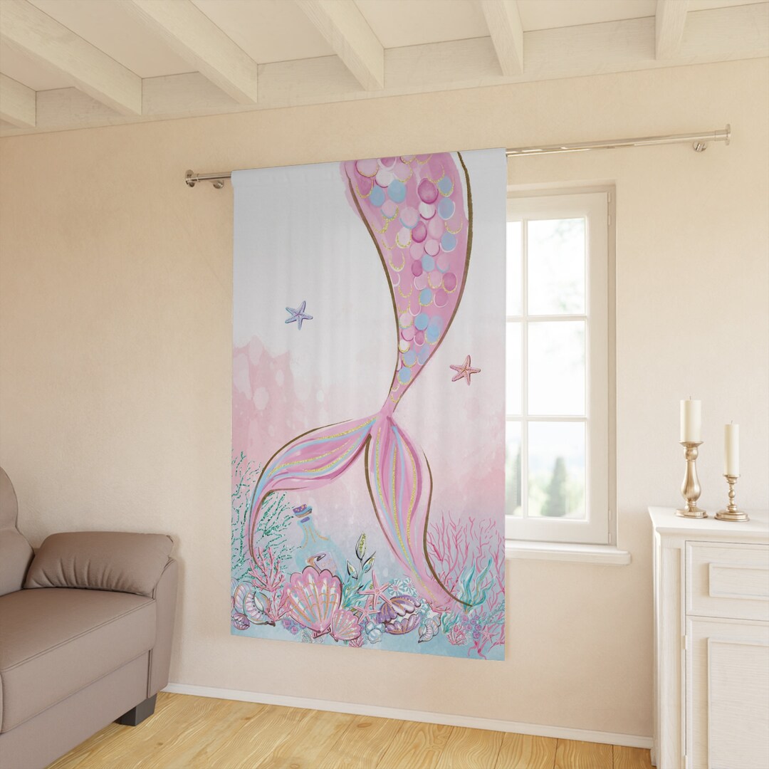 Mermaid Curtain Single Panel, Mermaid Room Decor, Under the Sea Girl ...