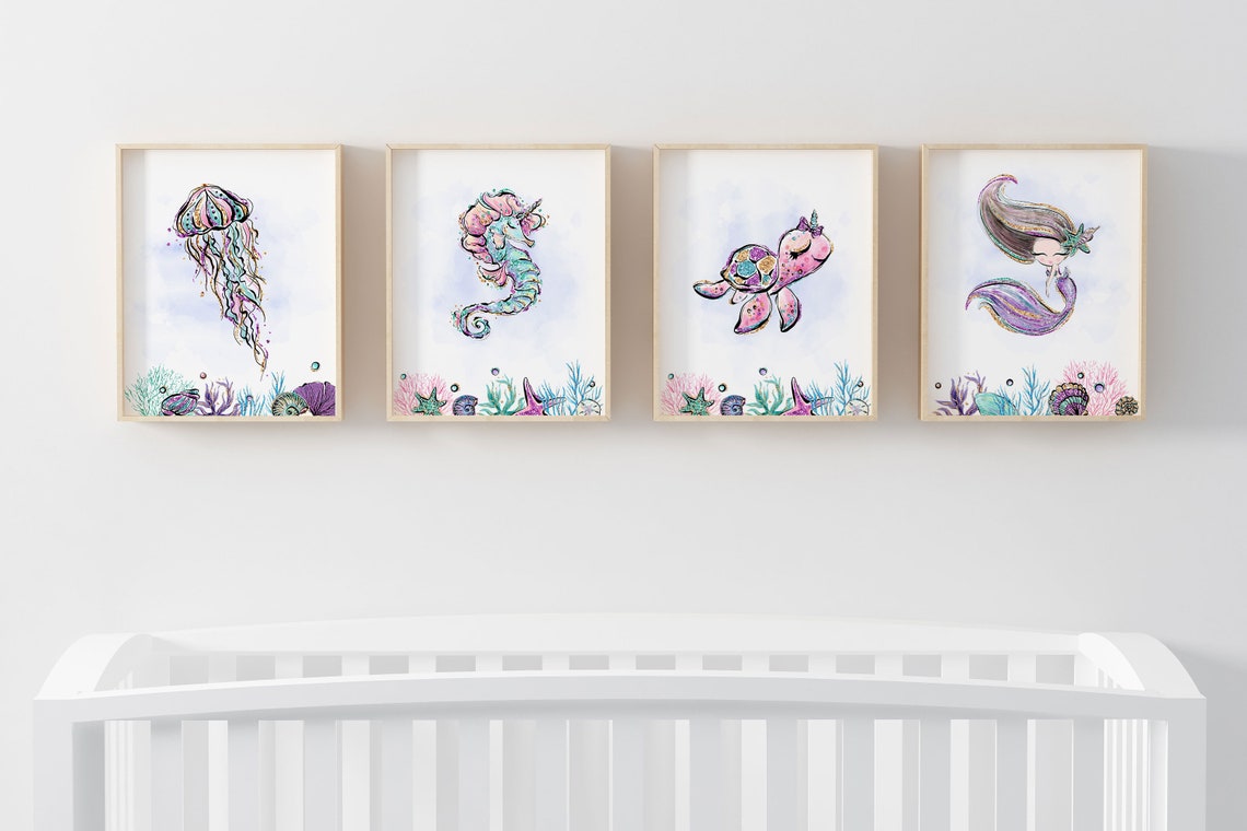 Mermaid wall art nursery Under the Sea girls room decor Baby | Etsy